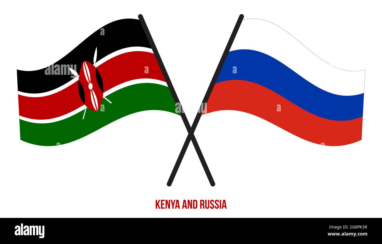 Kenya and Russia Flags Crossed And Waving Flat Style. Official ...