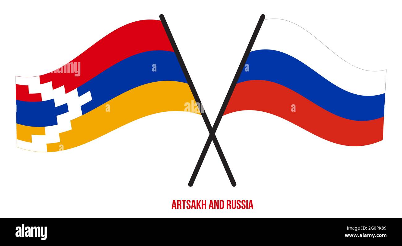 Artsakh and Russia Flags Crossed And Waving Flat Style. Official ...
