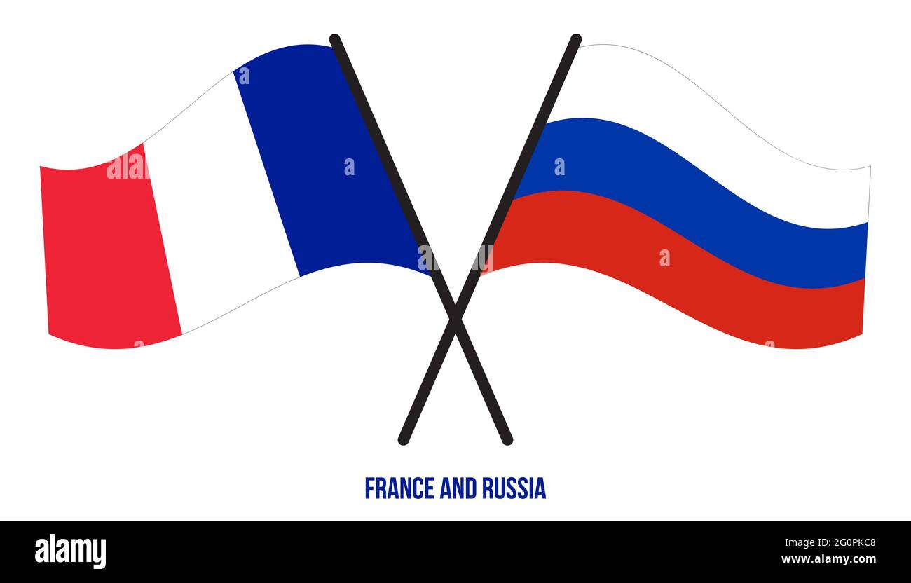 France and Russia Flags Crossed And Waving Flat Style. Official ...