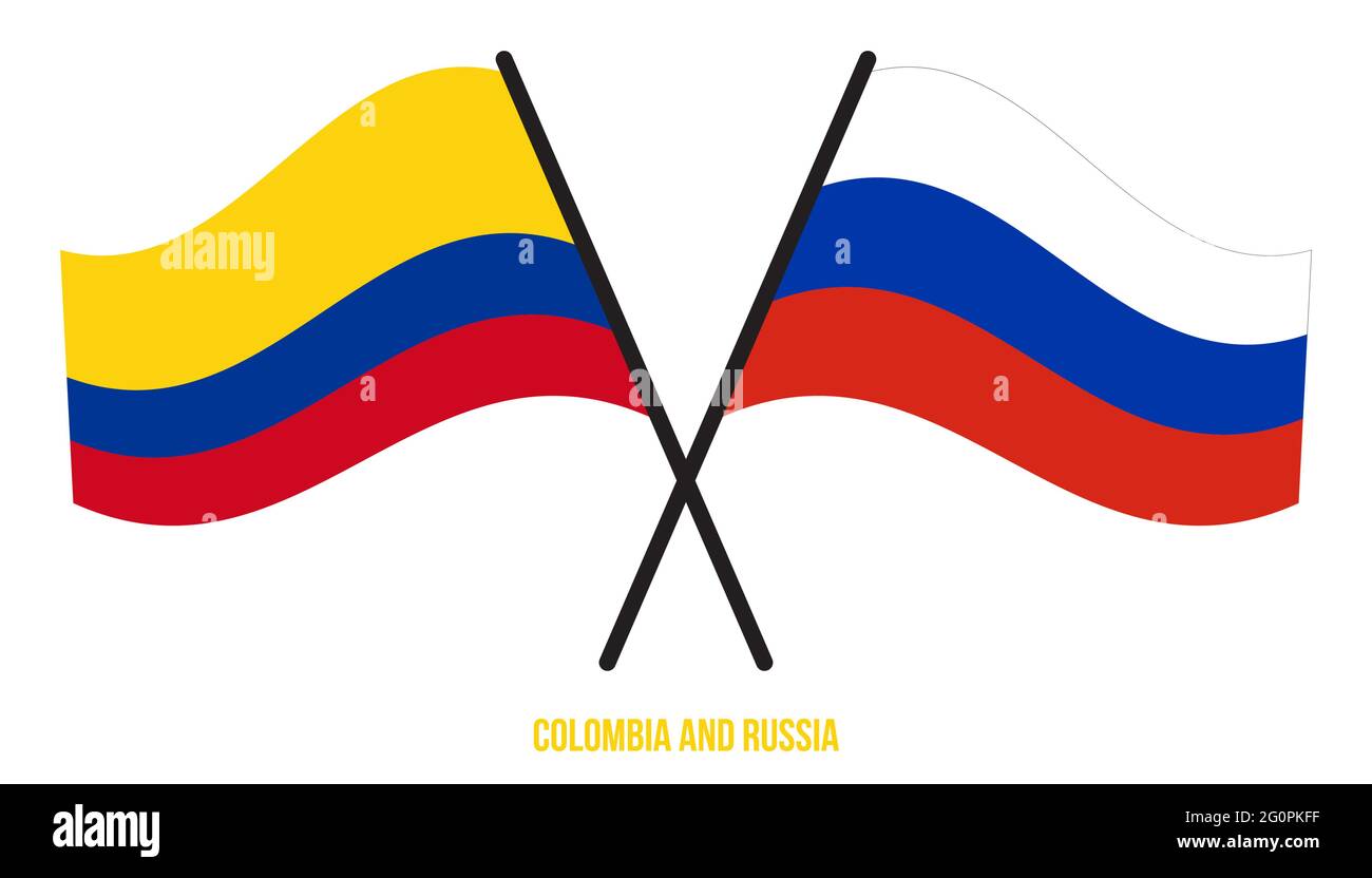 Colombia and Russia Flags Crossed And Waving Flat Style. Official ...