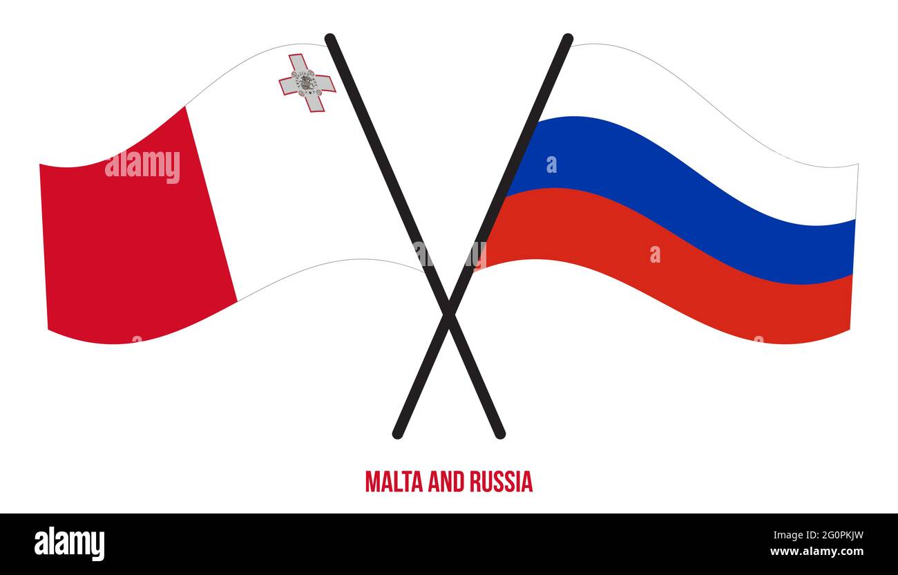 Malta and Russia Flags Crossed And Waving Flat Style. Official ...