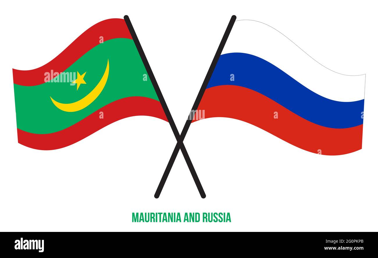 Mauritania and Russia Flags Crossed And Waving Flat Style. Official ...