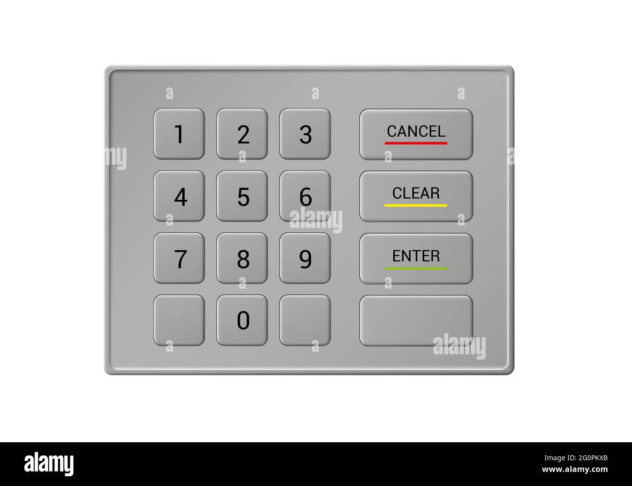 Illustration of a metal ATM keyboard with numbers and buttons. For safe ...