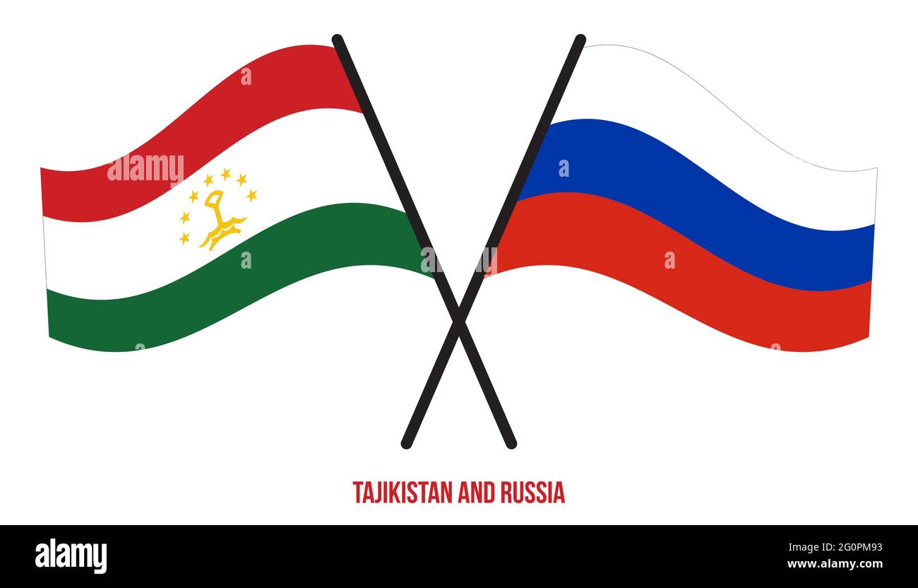Tajikistan and Russia Flags Crossed And Waving Flat Style. Official ...