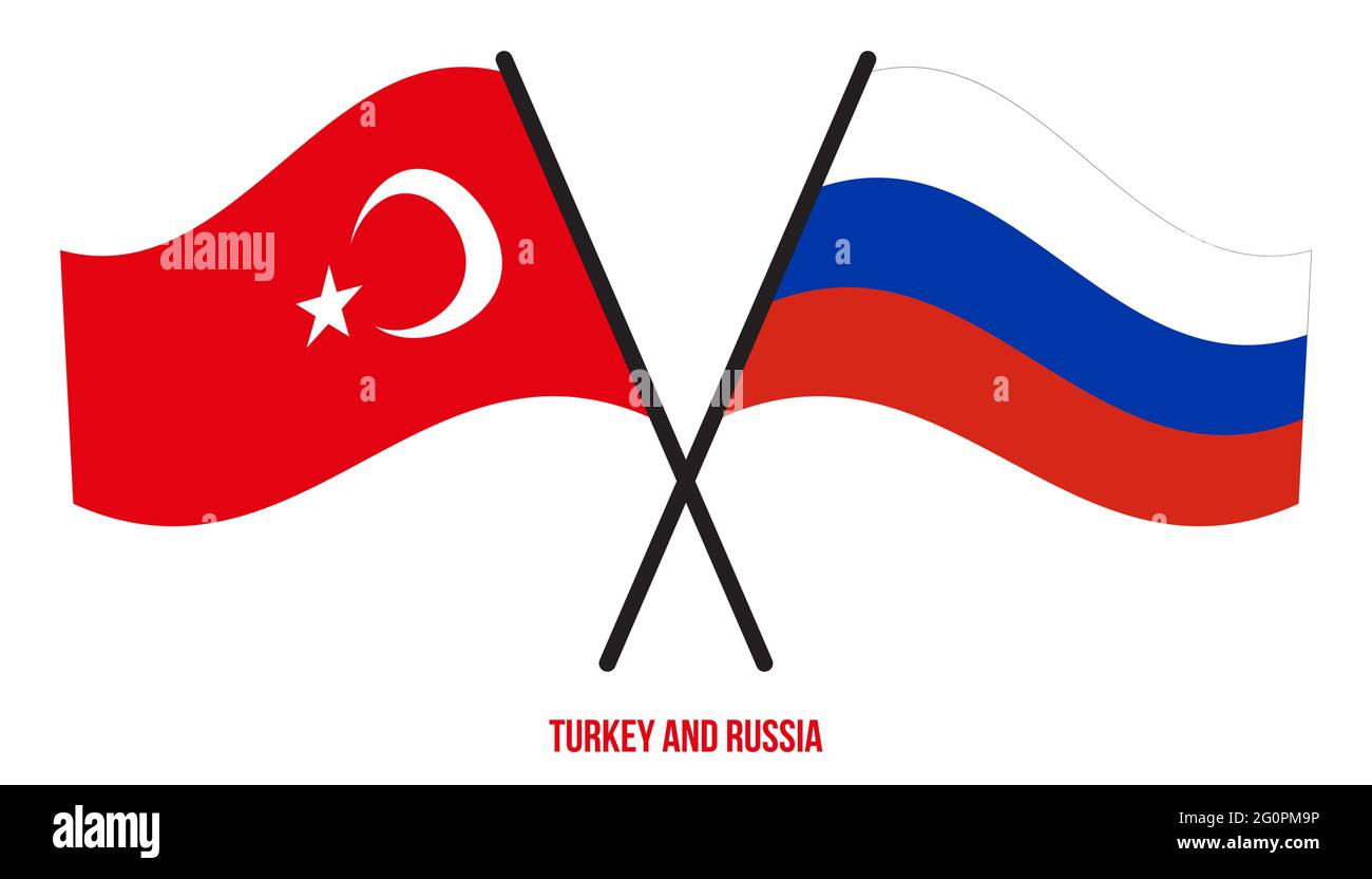 Turkey and Russia Flags Crossed And Waving Flat Style. Official ...