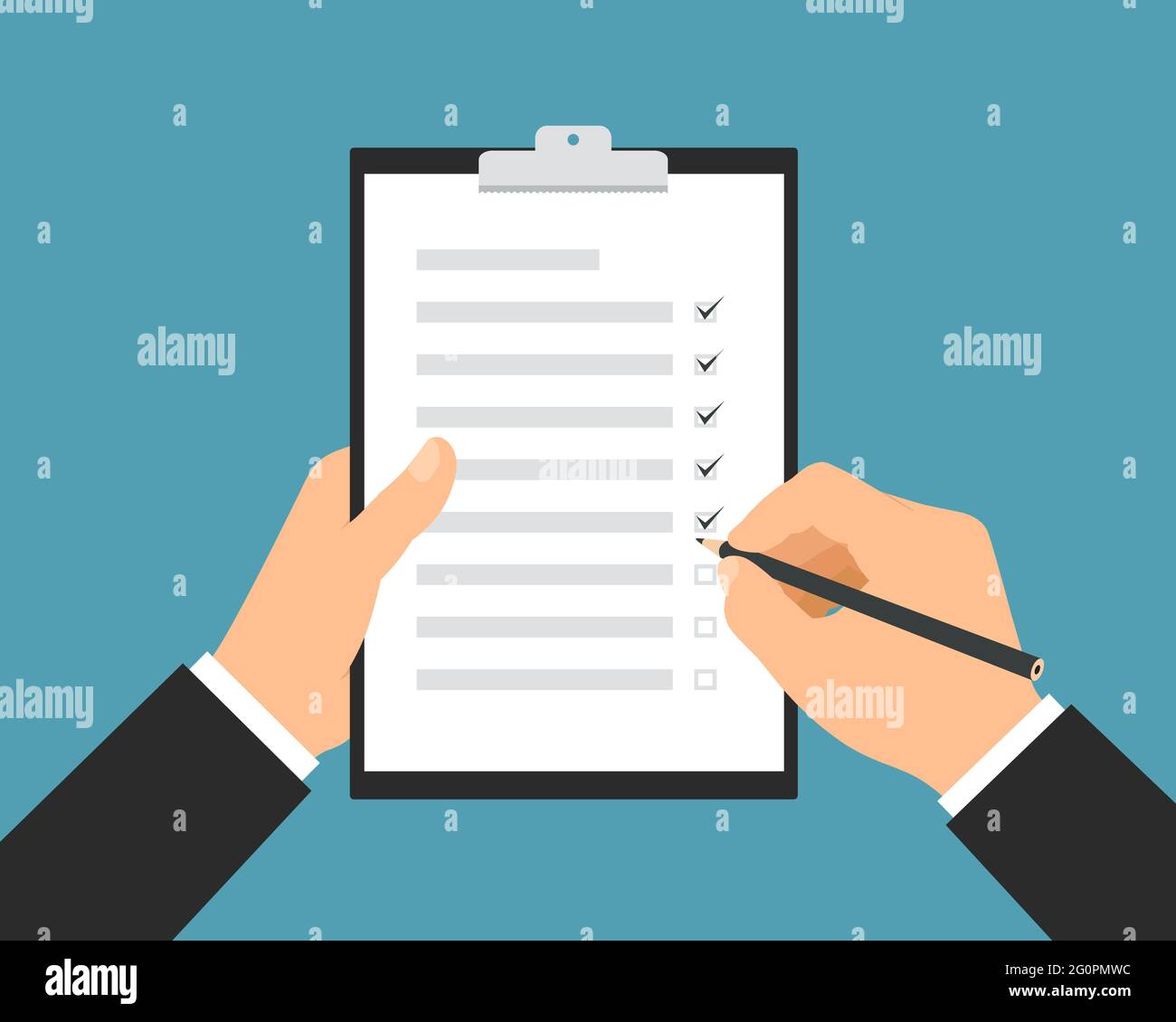 Hand of a manager holding a sheet of paper with a to-do list. Pencil ...