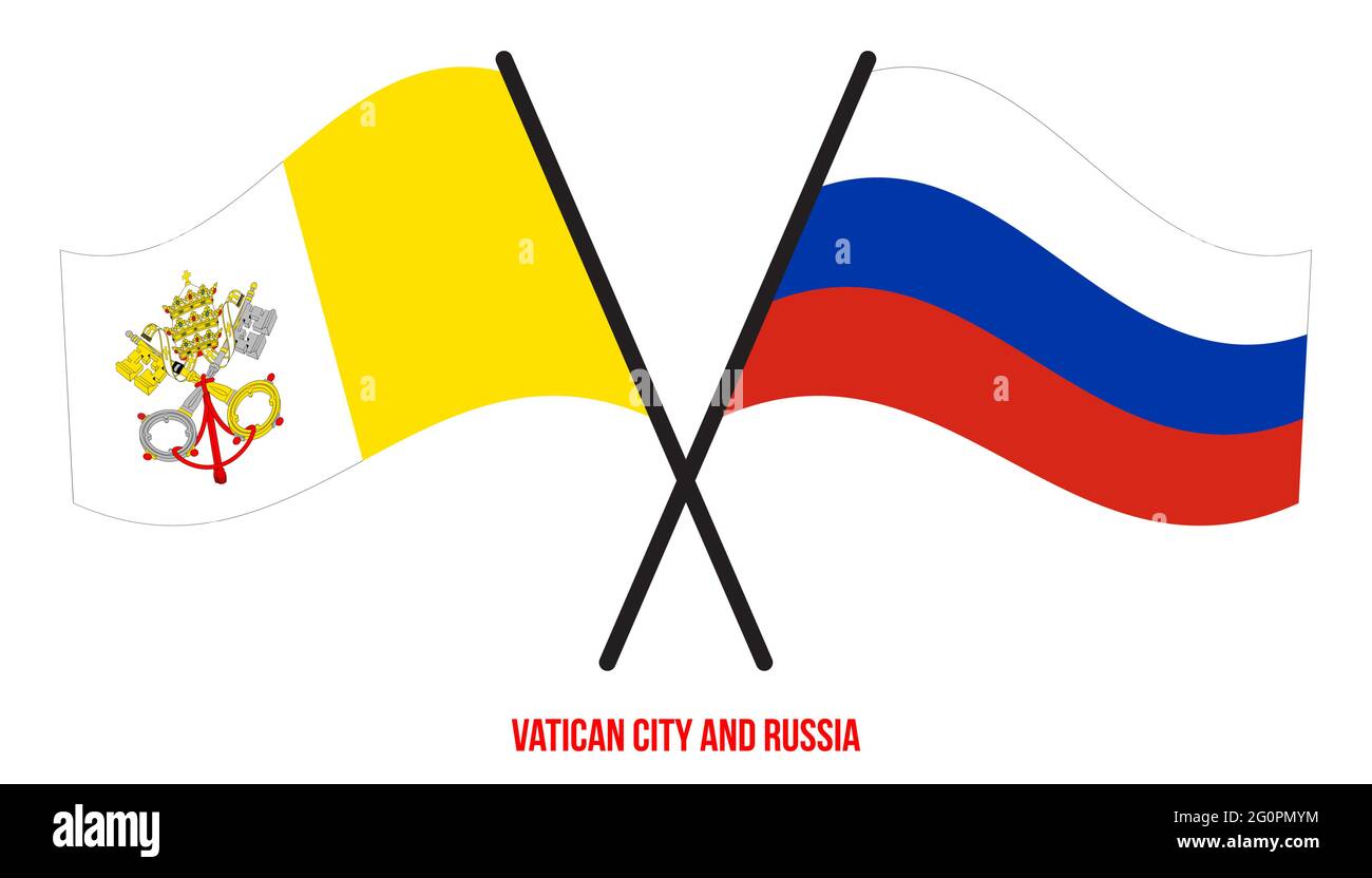 Vatican City and Russia Flags Crossed And Waving Flat Style. Official ...