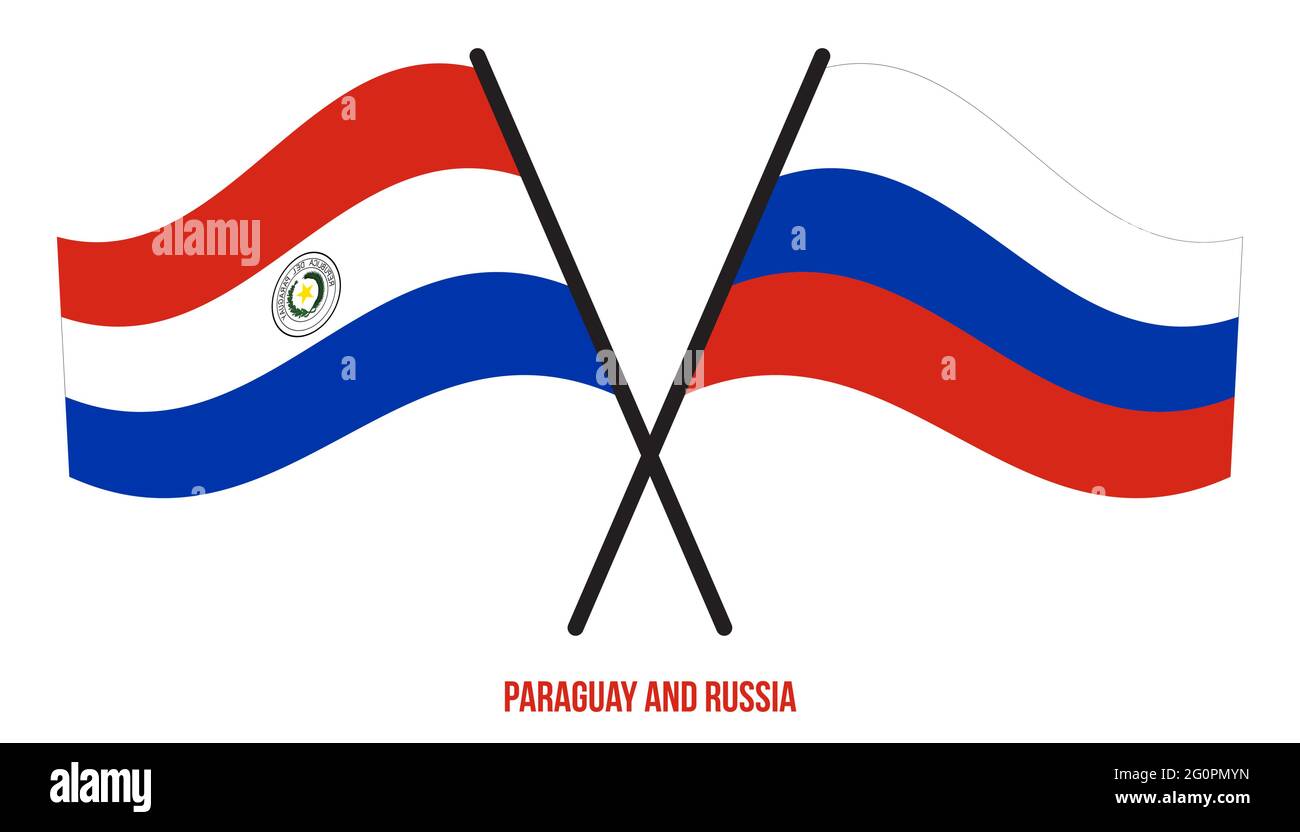 Paraguay and Russia Flags Crossed And Waving Flat Style. Official ...