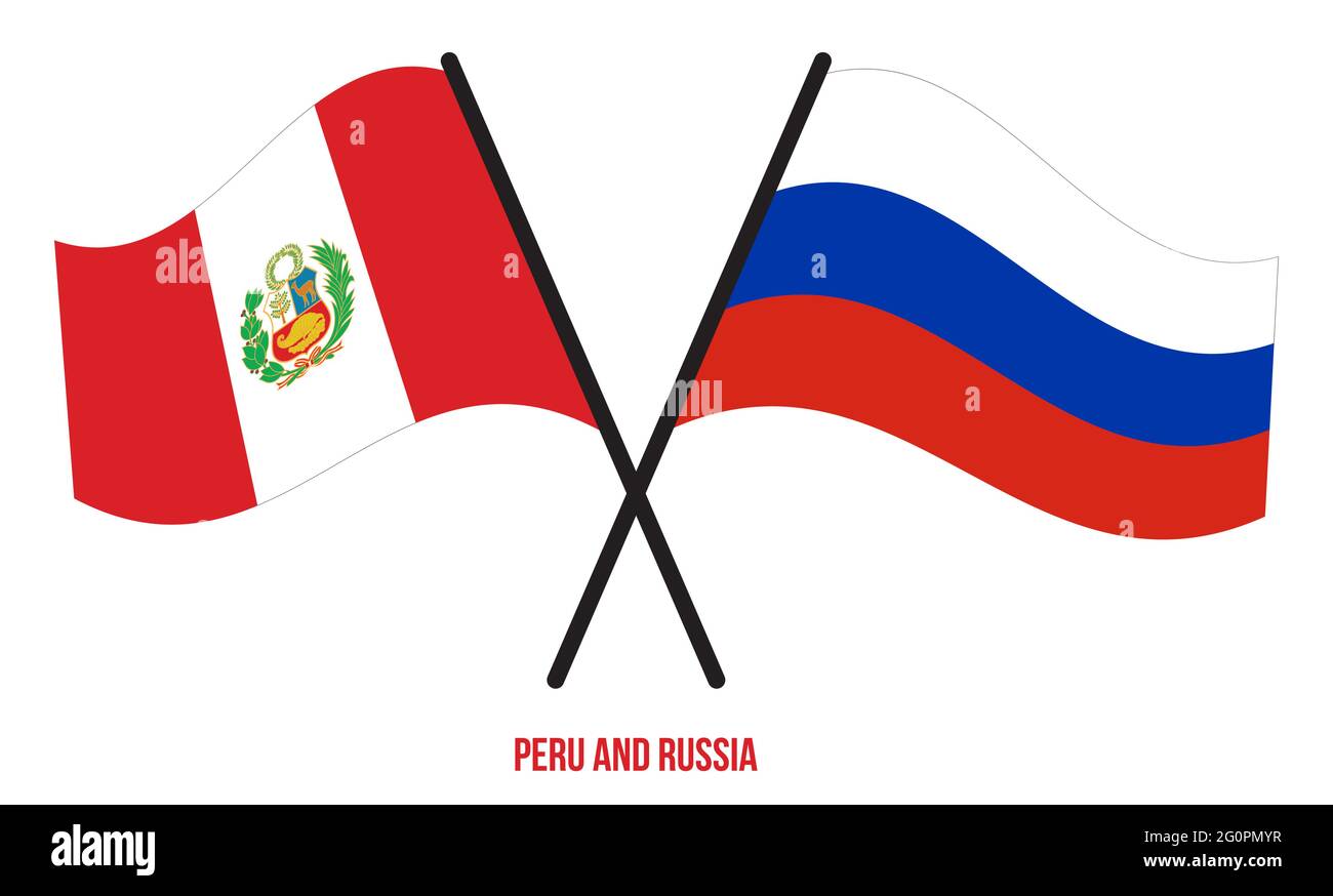 Peru and Russia Flags Crossed And Waving Flat Style. Official ...