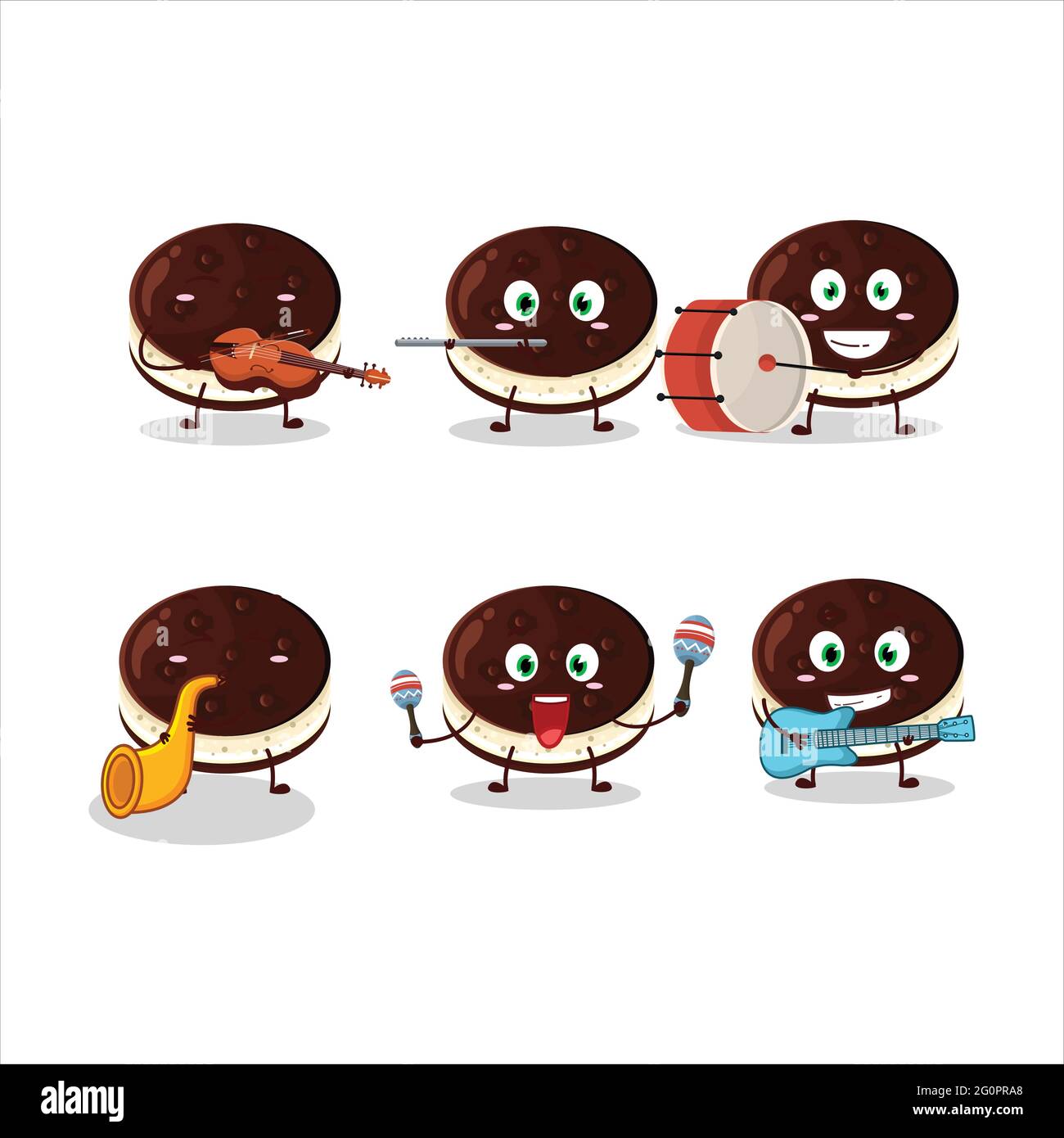 Cartoon character of chocolate dorayaki playing some musical ...