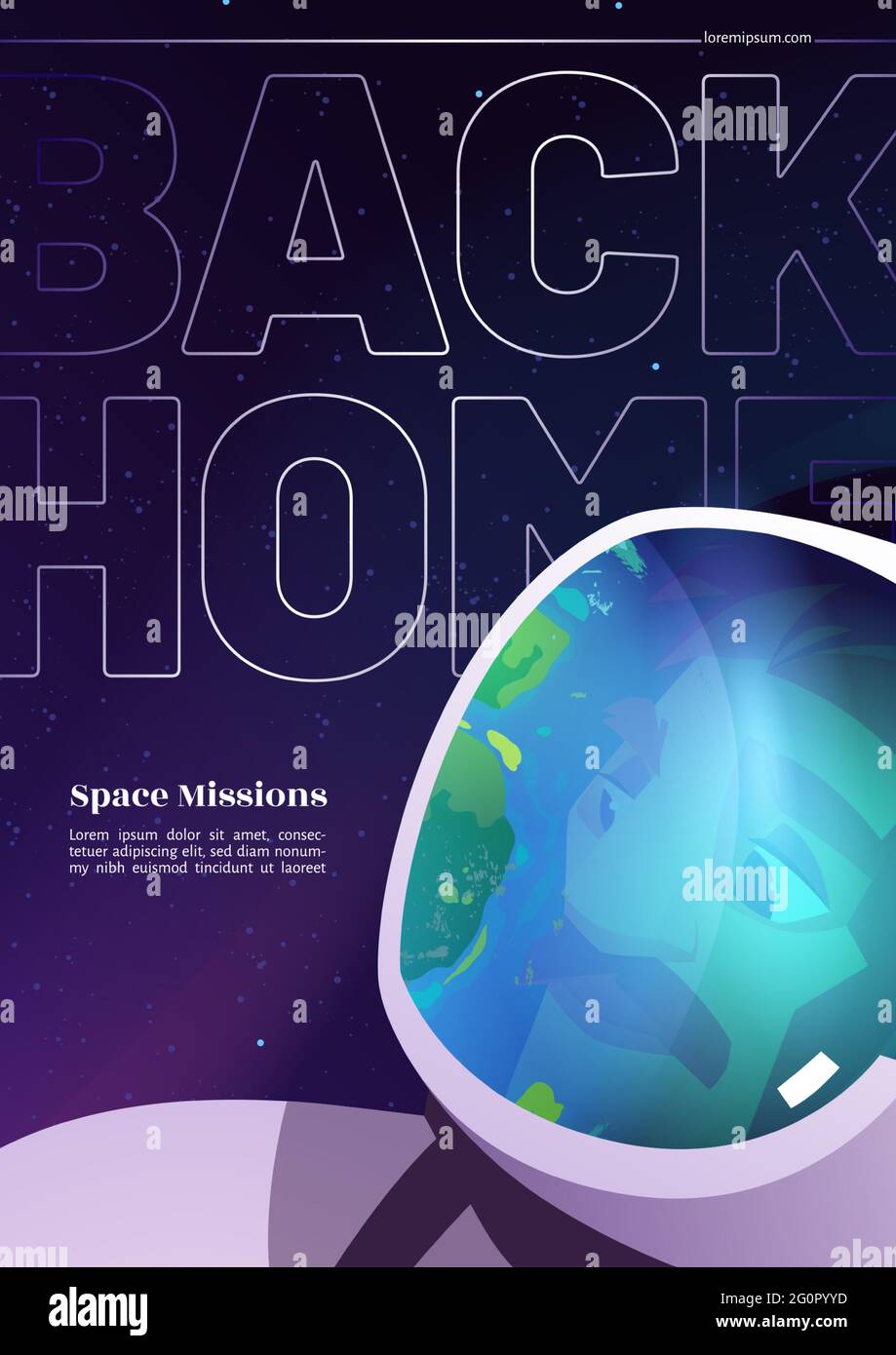 Back to home cartoon banner with astronaut travel in galaxy. Spaceman ...