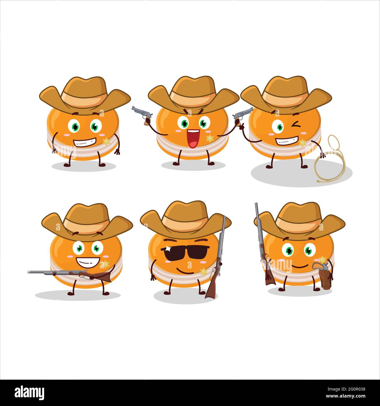 Cool cowboy orange dorayaki cartoon character with a cute hat. Vector ...