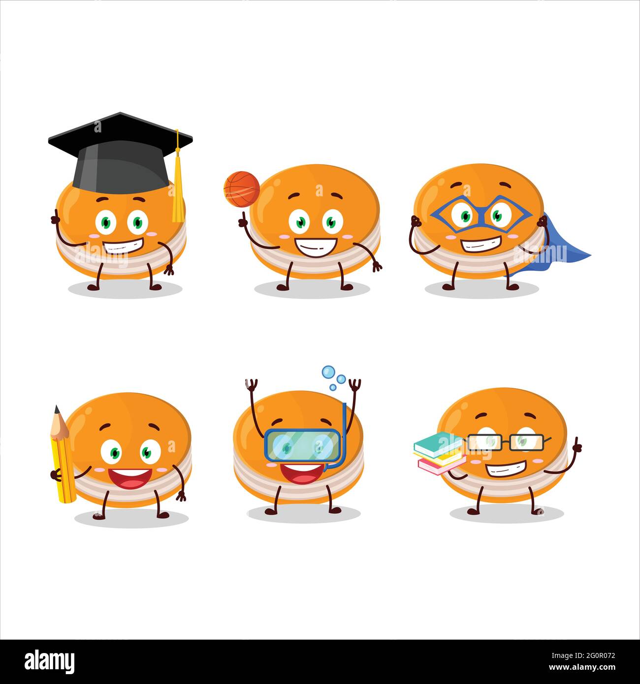School student of orange dorayaki cartoon character with various ...