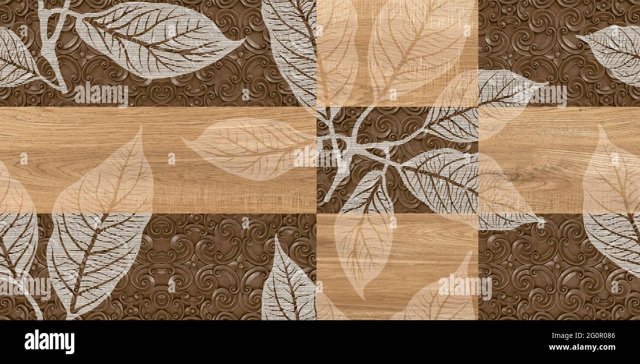 brown color leaf texture wall tiles and wall paper design Stock Photo ...