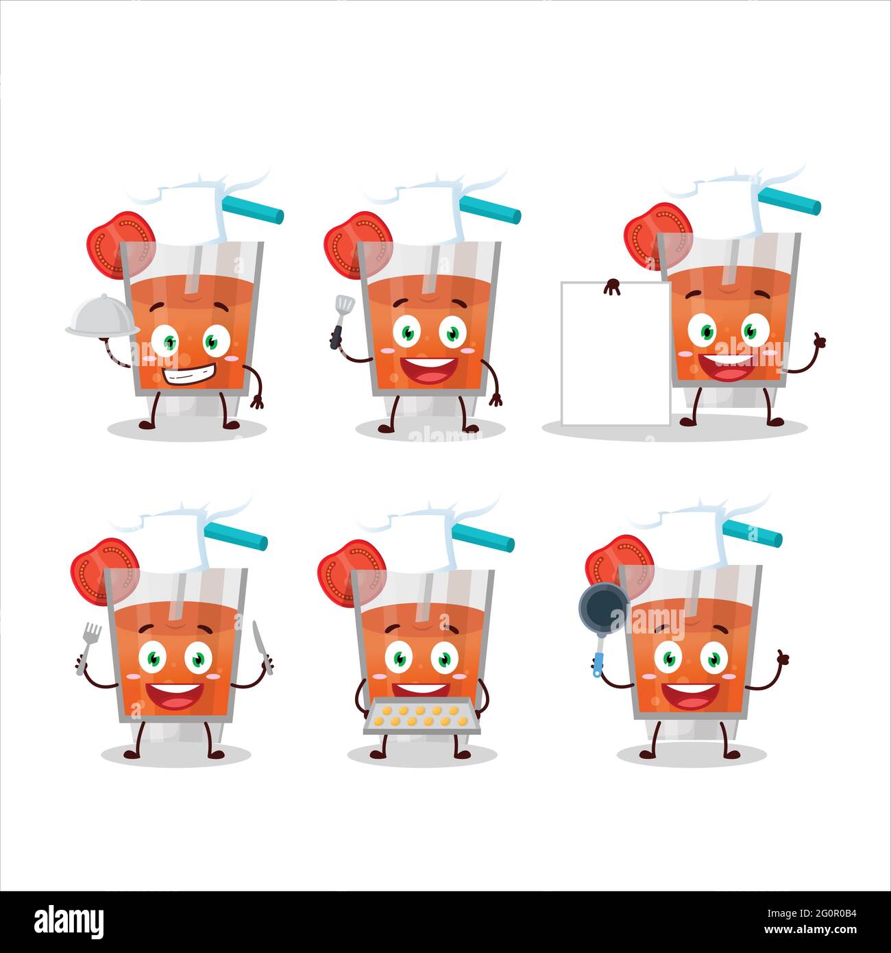 Cartoon character of tomato juice with various chef emoticons. Vector ...