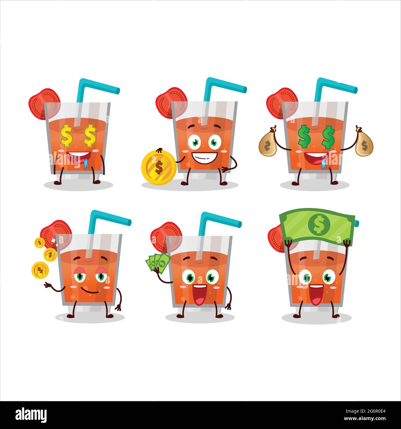 Tomato juice cartoon character with cute emoticon bring money. Vector ...
