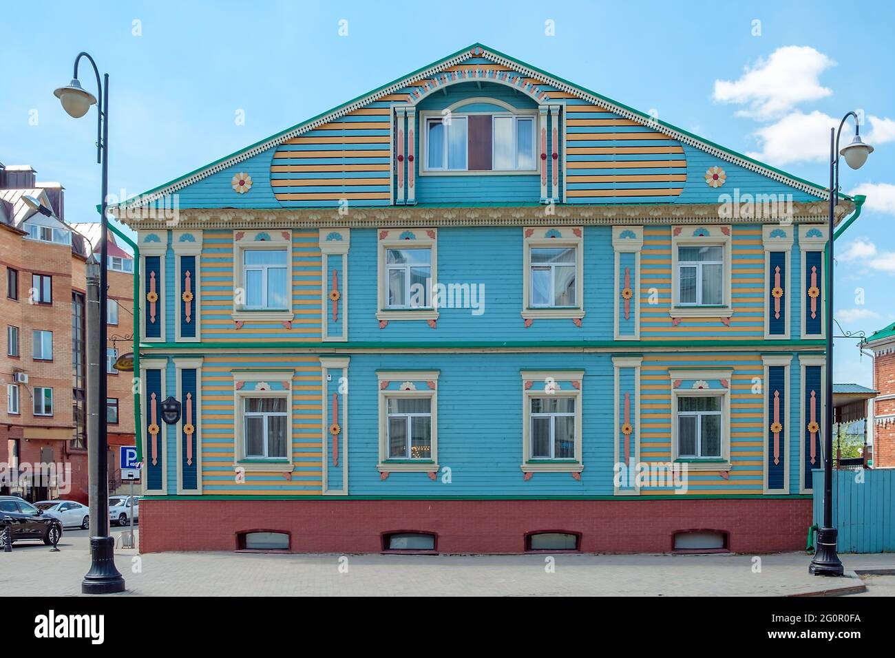 View of the colorful old tatar house at old Tatar Settlement in Kazan ...