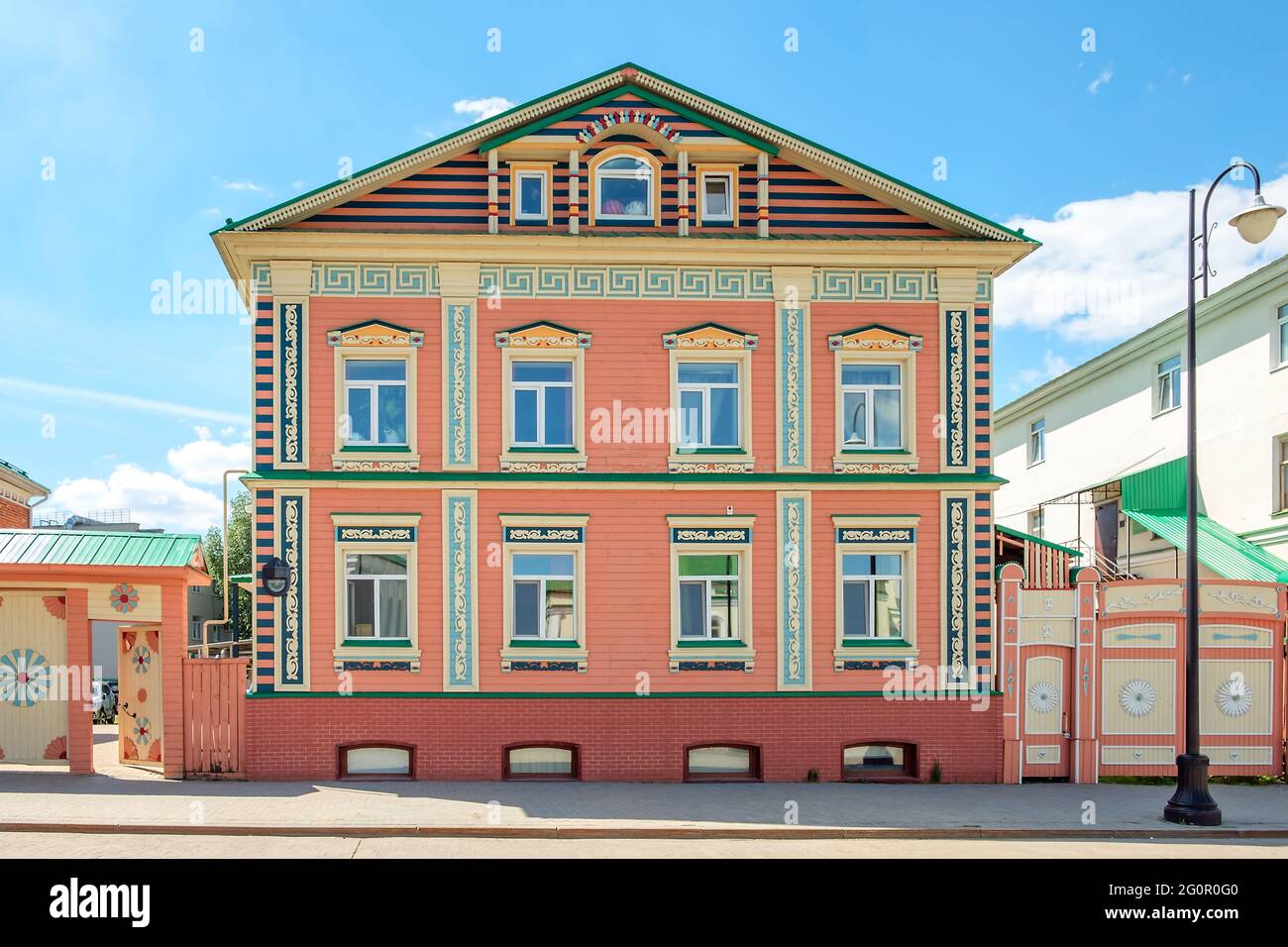 View of the colorful old tatar house at old Tatar Settlement in Kazan ...