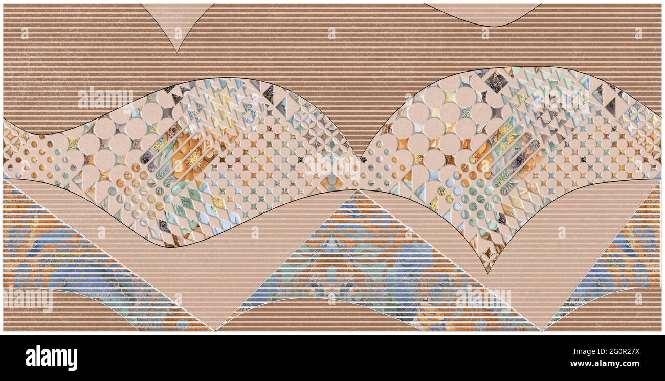 brown color geometric design wall tiles and wall paper use Stock Photo ...