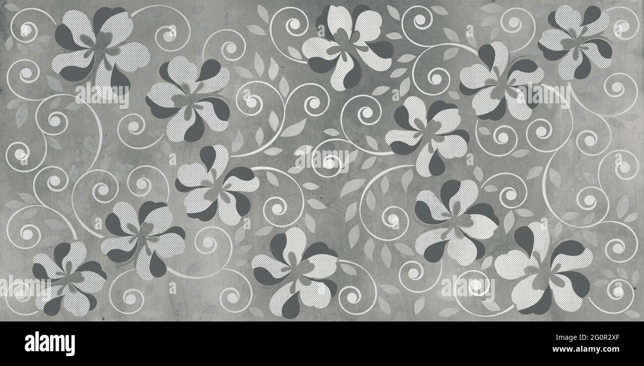 grey color floral design use for wall tiles and wallpaper use Stock ...