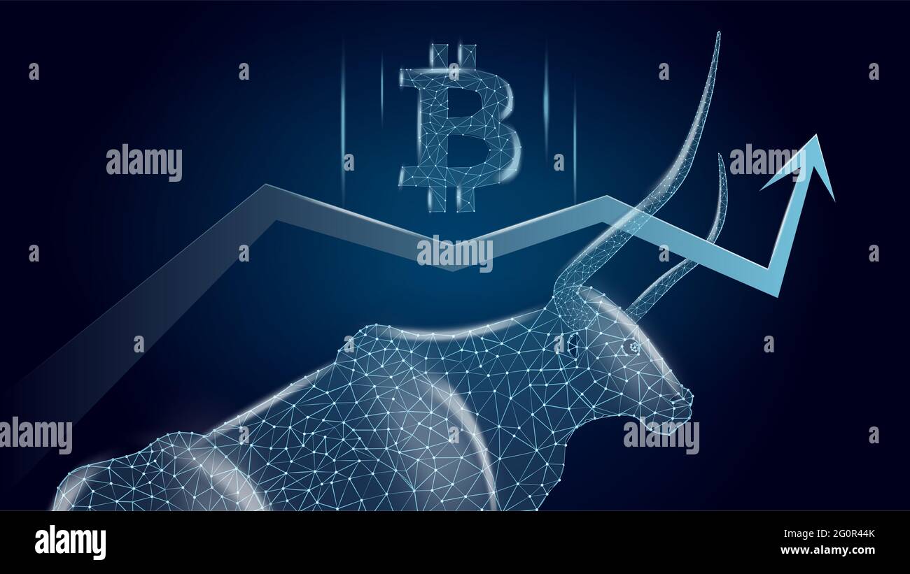Bullish trend of Bitcoin with a polygonal bull and an upward arrow with ...