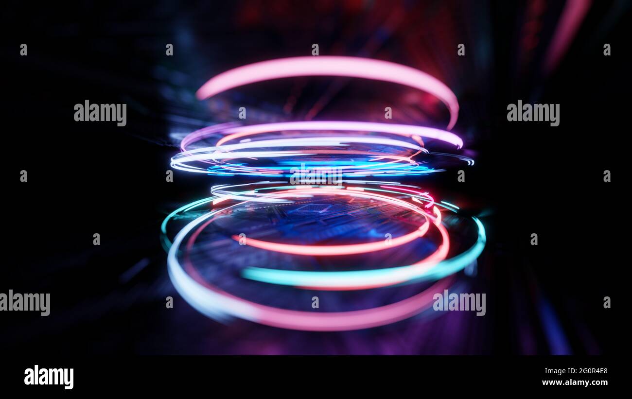 3d render, glowing lines, reflection, abstract background Stock Photo ...