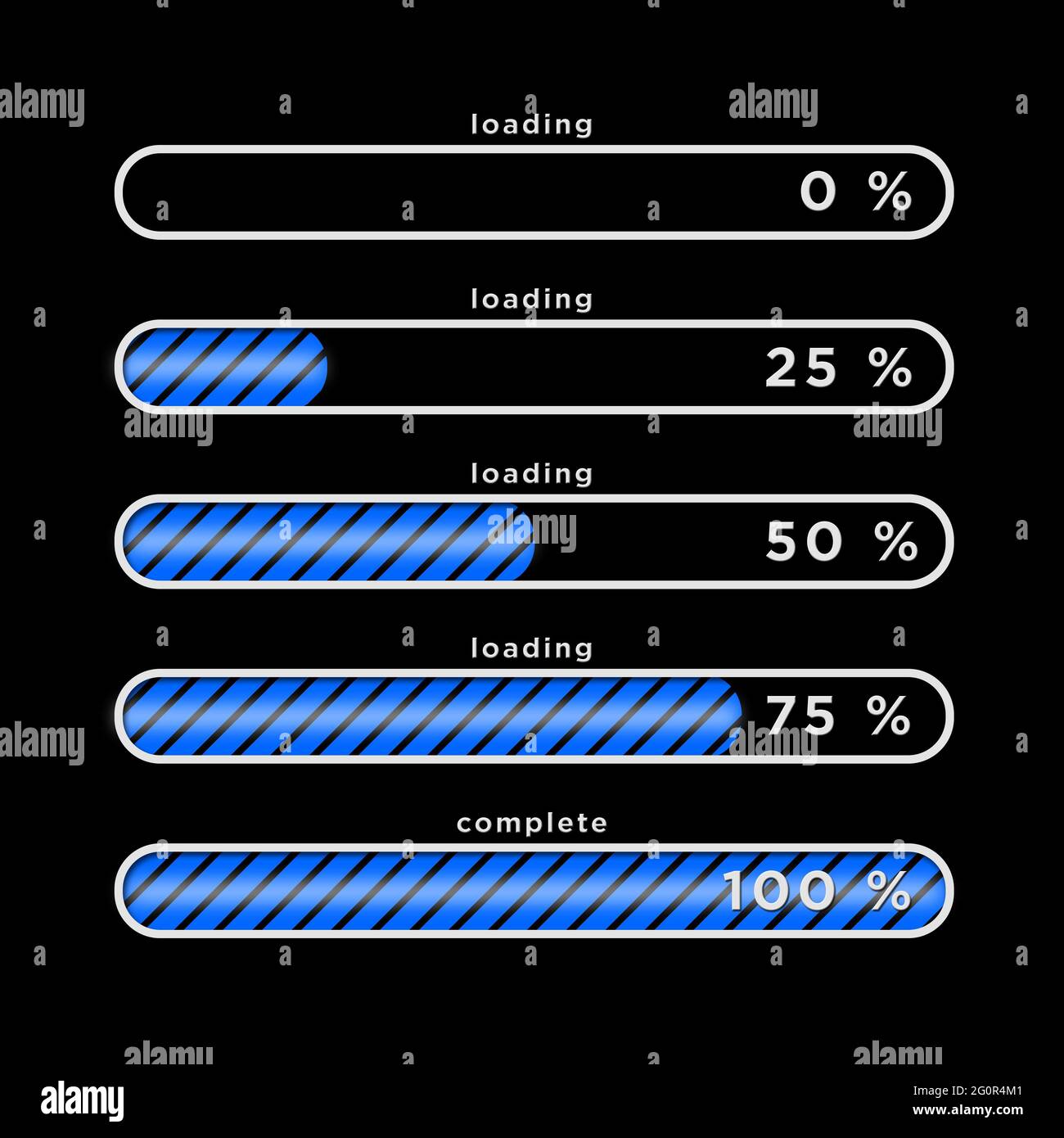 Loading process overview - blue loading bars with different progress ...