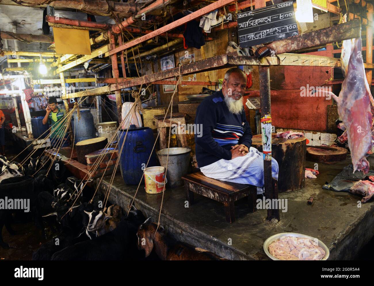 Goat meat market inside the Karwan bazar market in Dhaka, Bangladesh Stock Photo - Alamy
