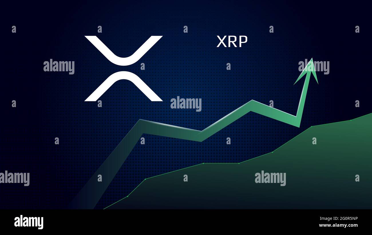XRP Ripple in uptrend and price is rising. Crypto coin symbol and green ...