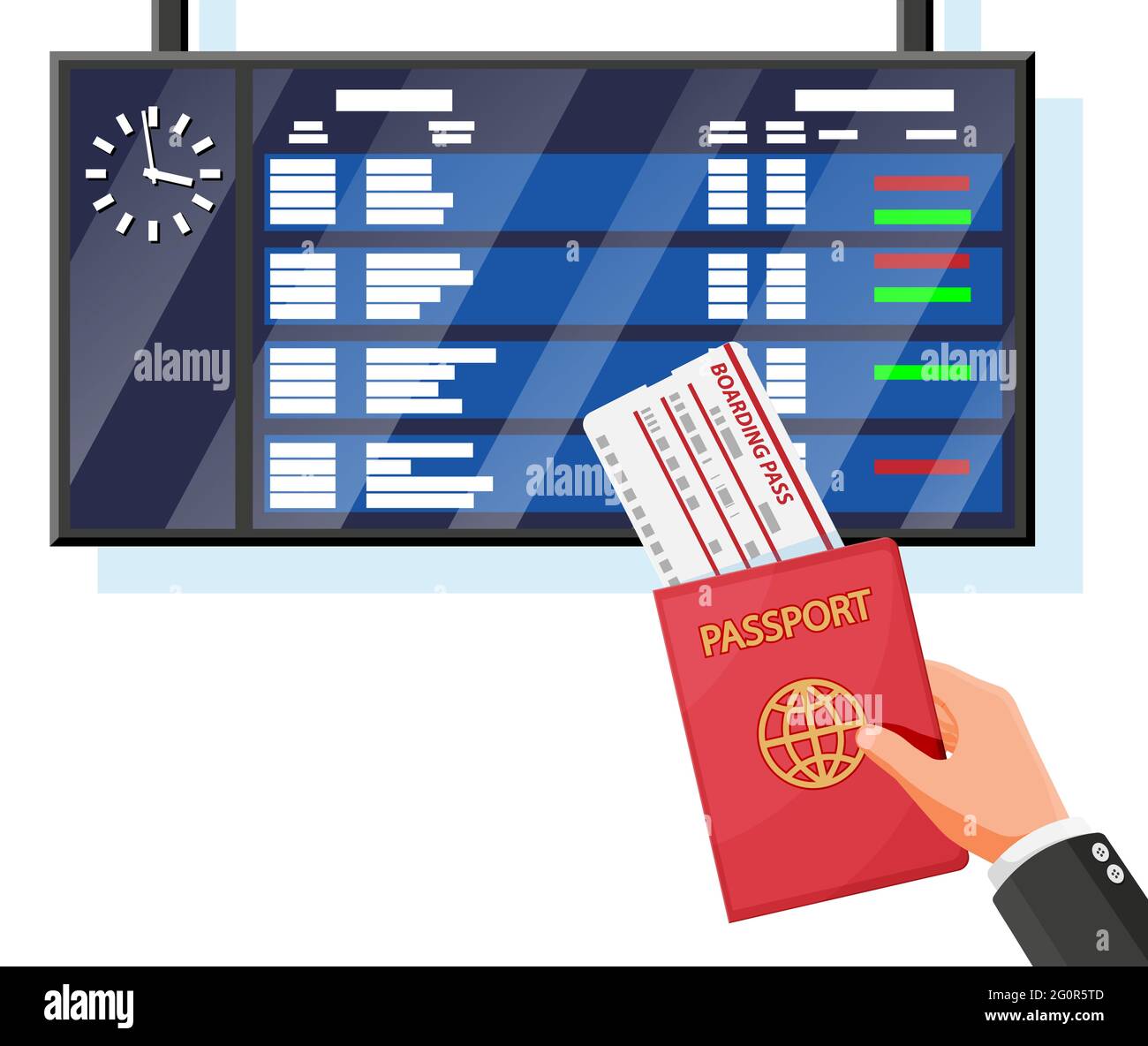 Airport Board, Hand with Passport, Boarding Pass Stock Vector Image ...