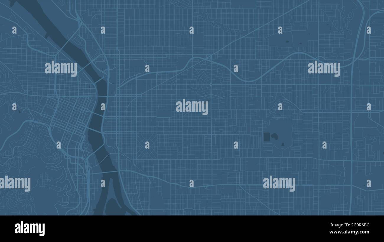Blue Portland city area vector background map, streets and water ...