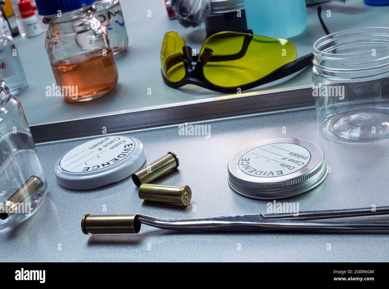 Criminalistic Laboratory, Bullet shell analysis, conceptual image Stock ...