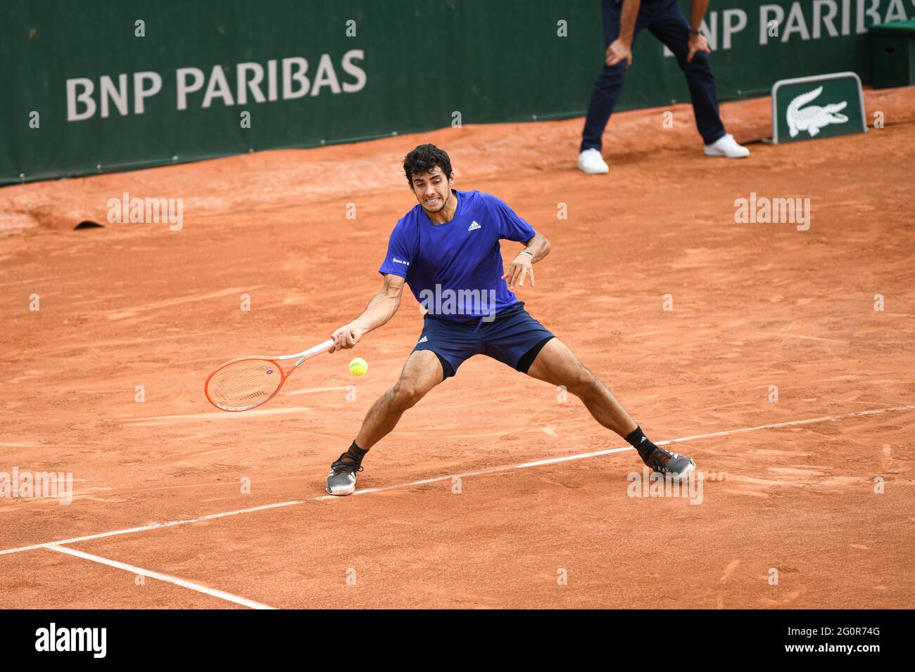 Cristian Garin of Chile during the second round at the Roland-Garros ...