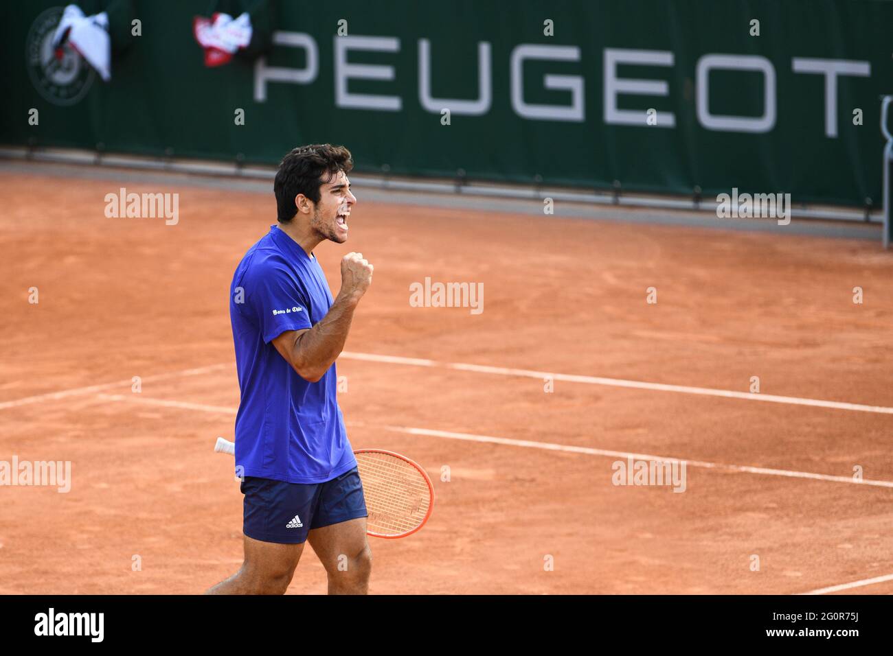 Cristian Garin of Chile during the second round at the Roland-Garros ...