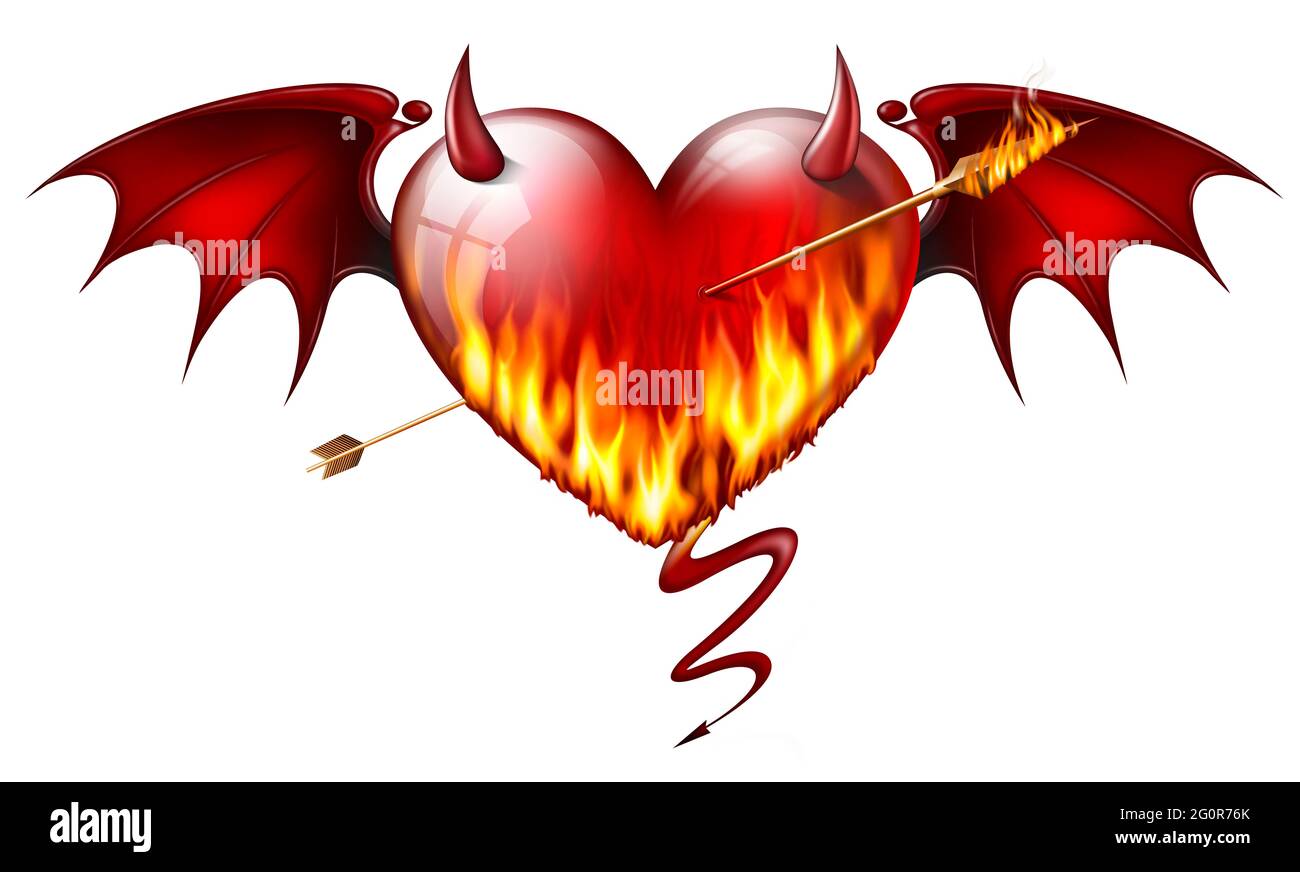burning red hart with wings Stock Photo - Alamy
