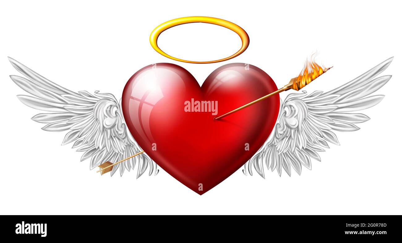 red angel hart with wings and Oriol on white background Stock Photo - Alamy