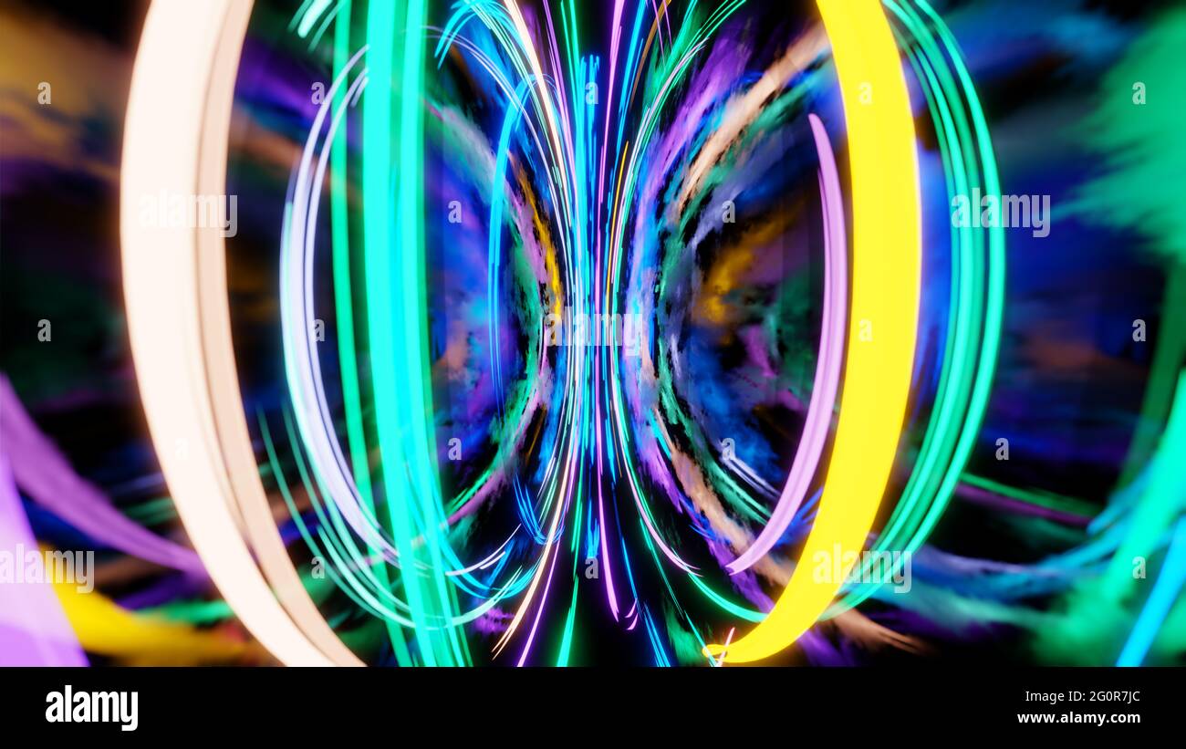 3d render, glowing lines, reflection, abstract background Stock Photo ...