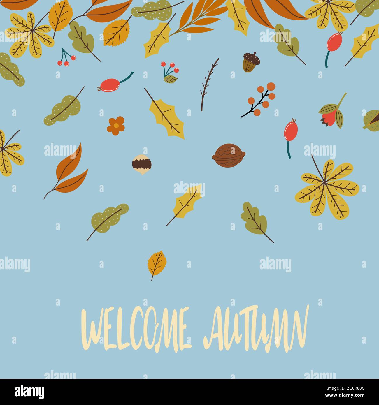 autumn greeting postcard with falling leave vector Stock Vector Image ...