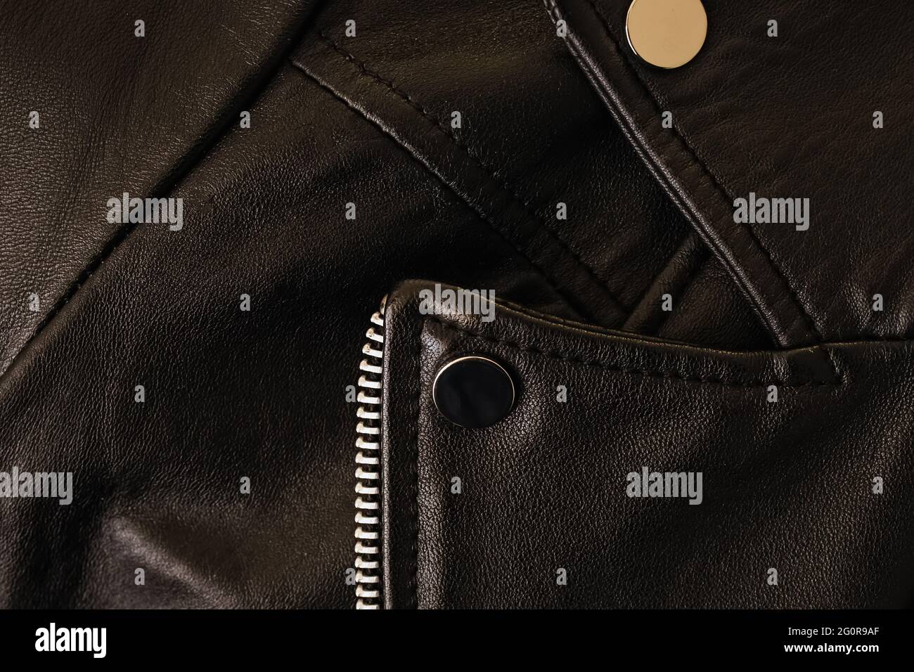 Traditional black leather jacket close-up Stock Photo - Alamy