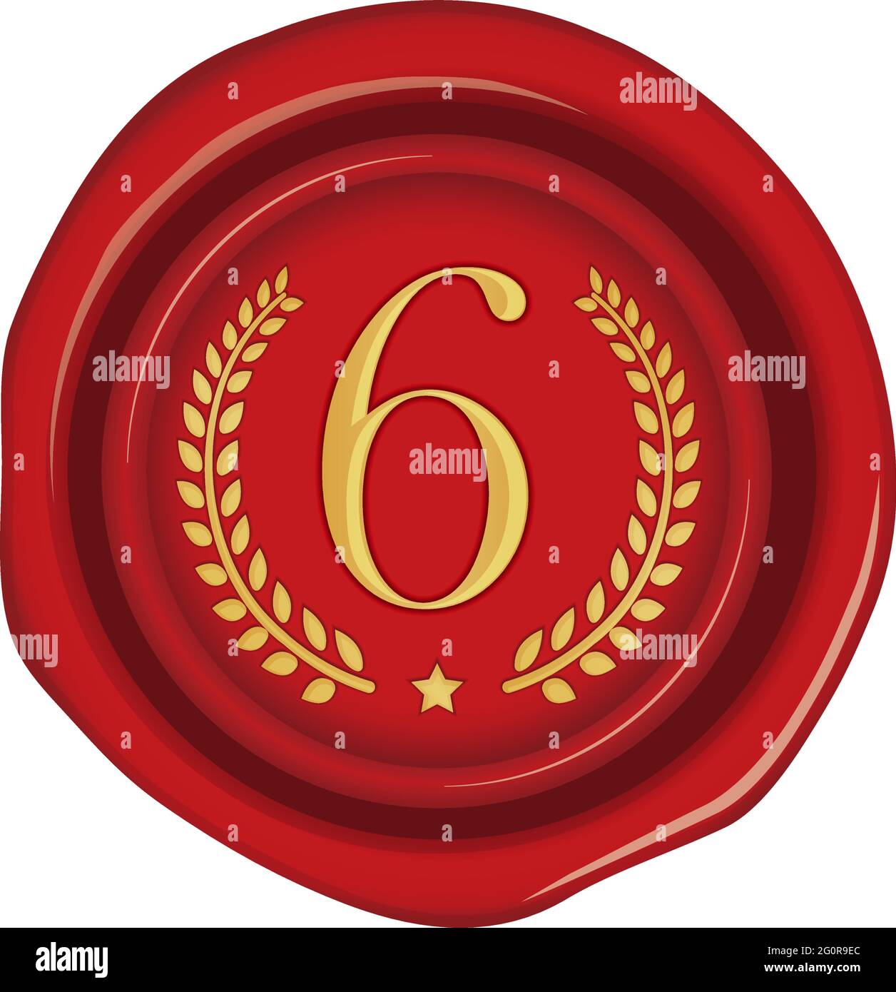 Sealing wax stamp vector illustration ( number, ranking ) | 6th (red ...