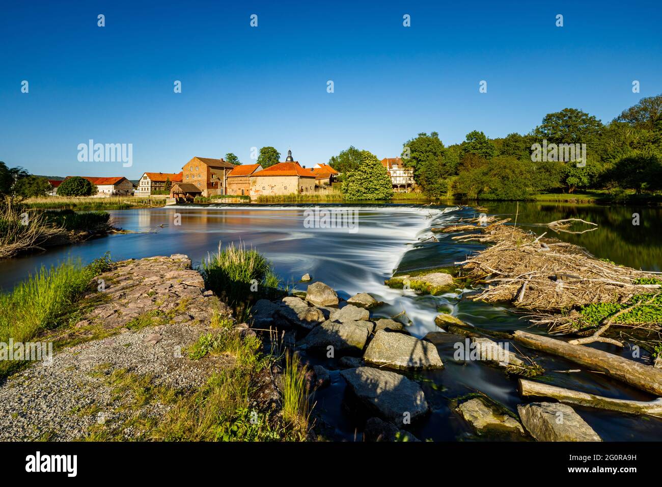 The village of Sallmannshausen at the Werra River in Thuringia Stock ...