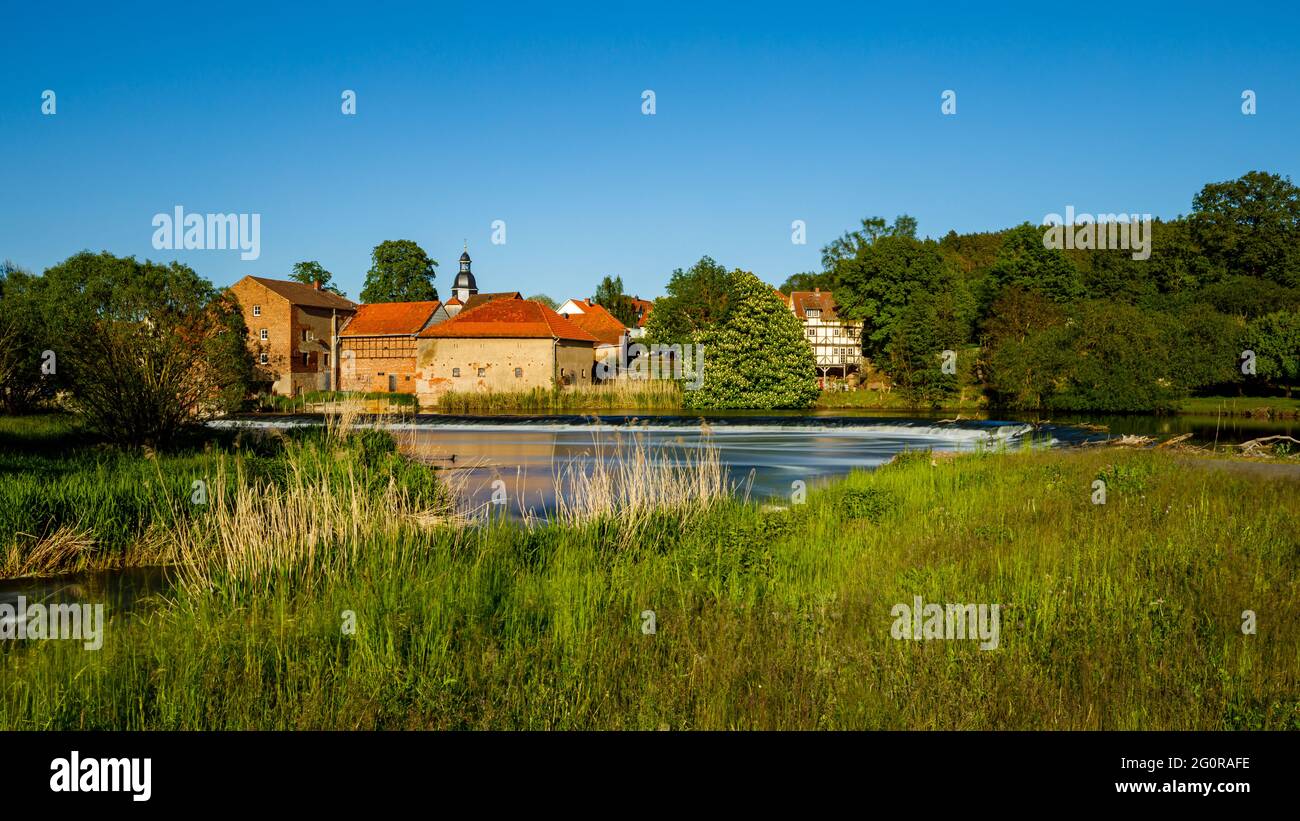The village of Sallmannshausen at the Werra River in Thuringia Stock ...
