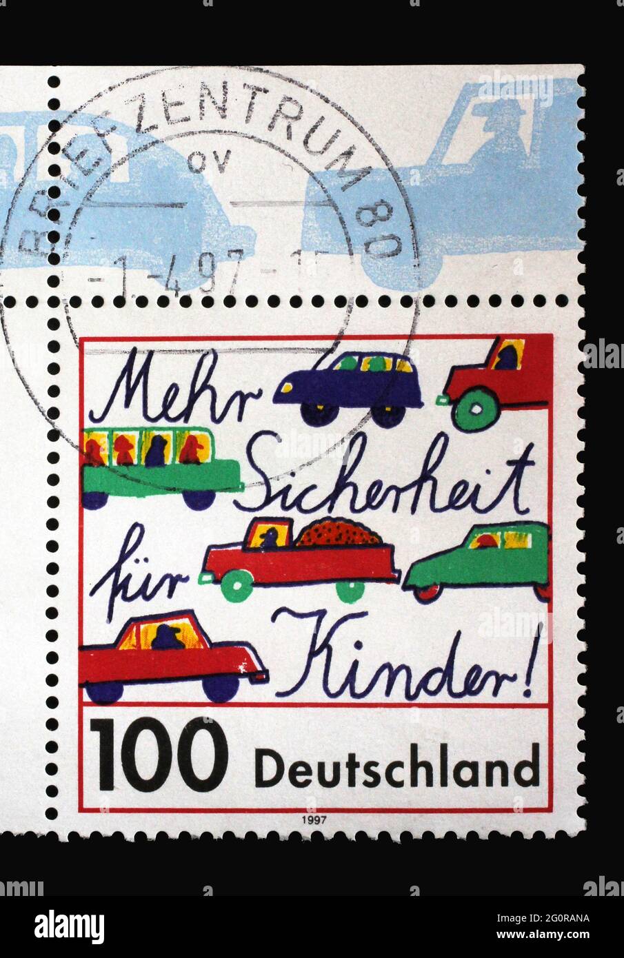 A stamp printed in Germany shows Road traffic (children's painting ...