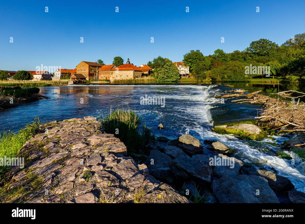 The village of Sallmannshausen at the Werra River in Thuringia Stock ...