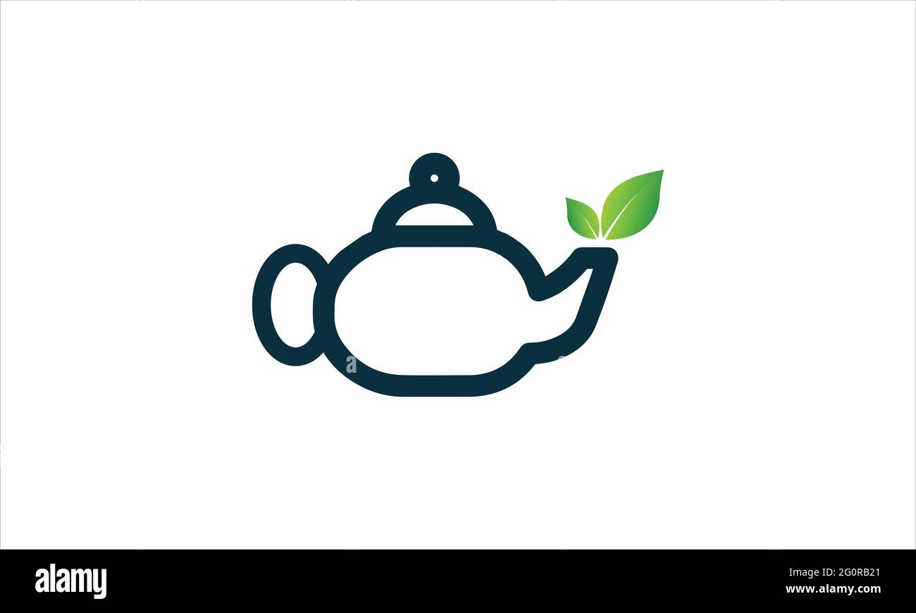 Tea pot with leaf icon logo or eco green tea design illustration vector ...