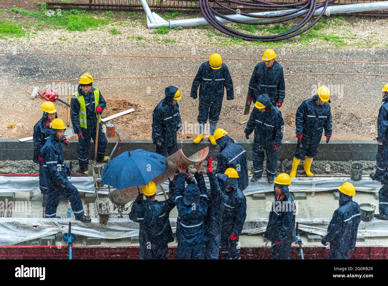 Tel Aviv, Israel - May 20 2021: Construction Workers working in the ...
