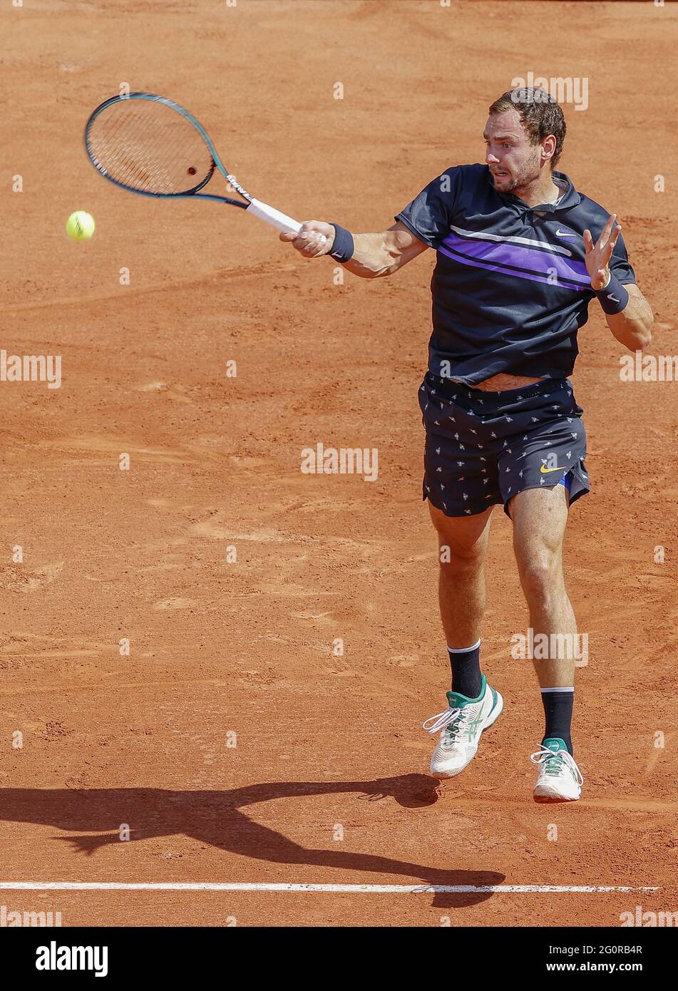 Roman Safiullin of Russia during the second round at the Roland-Garros ...