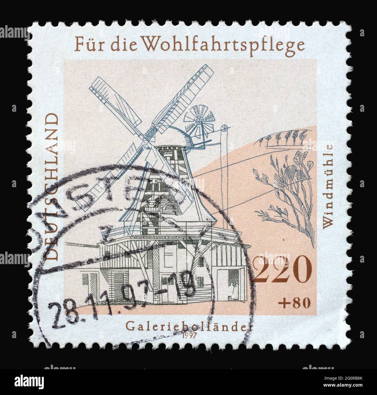 A stamp printed in Germany shows Dutch windmill, Water and Windmills ...