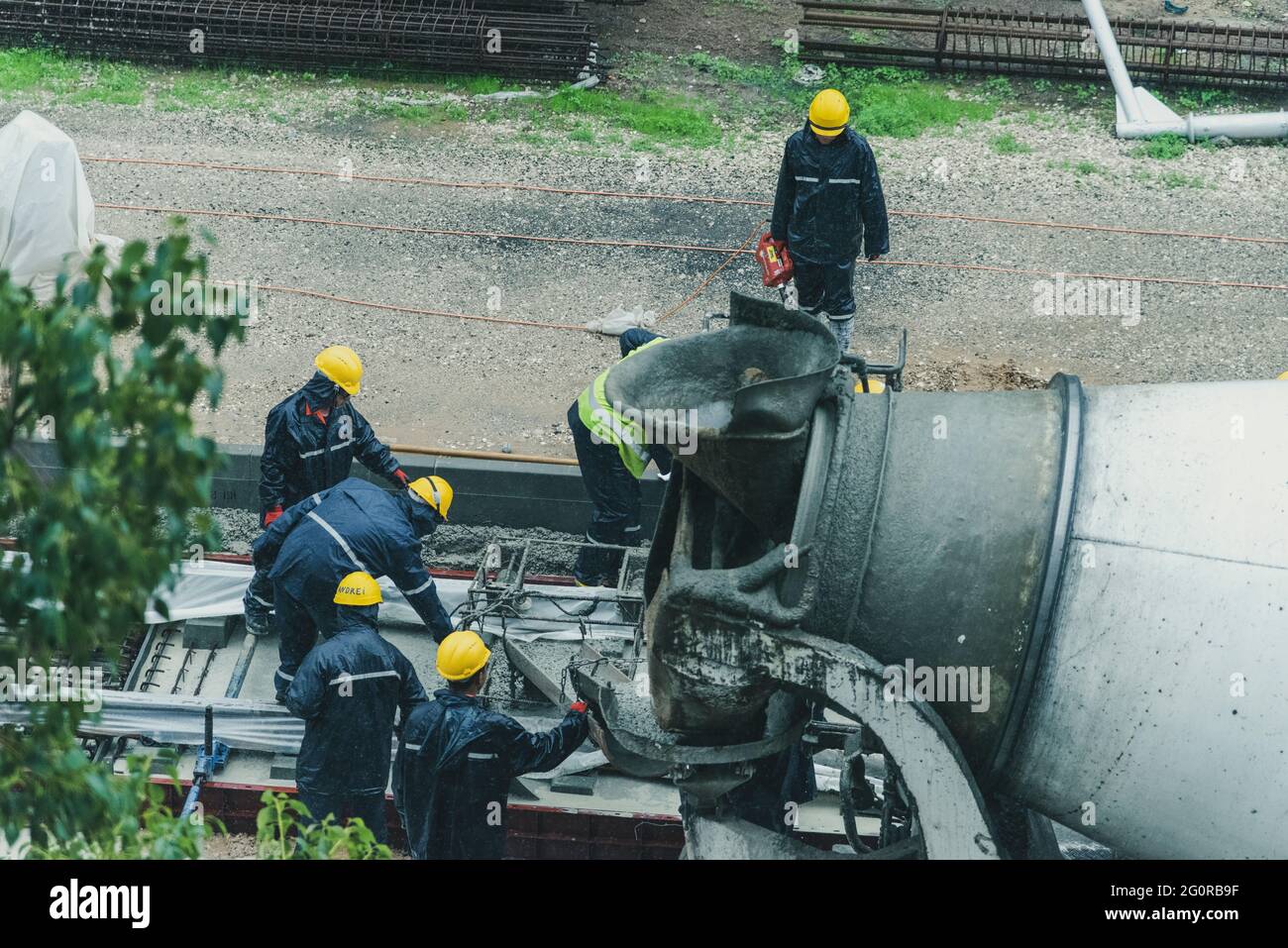Tel Aviv, Israel - May 20 2021: Construction Workers working in the ...