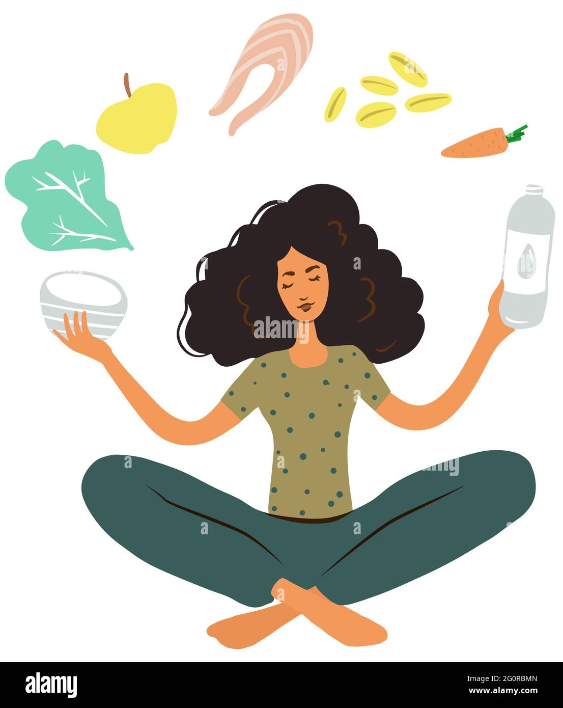 Woman Healthy food and Sport . Cartoon character Vector illustration ...